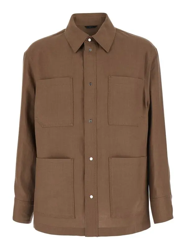Fendi Linen Jacket With Classic Collar And Patch Pockets - Multicolor