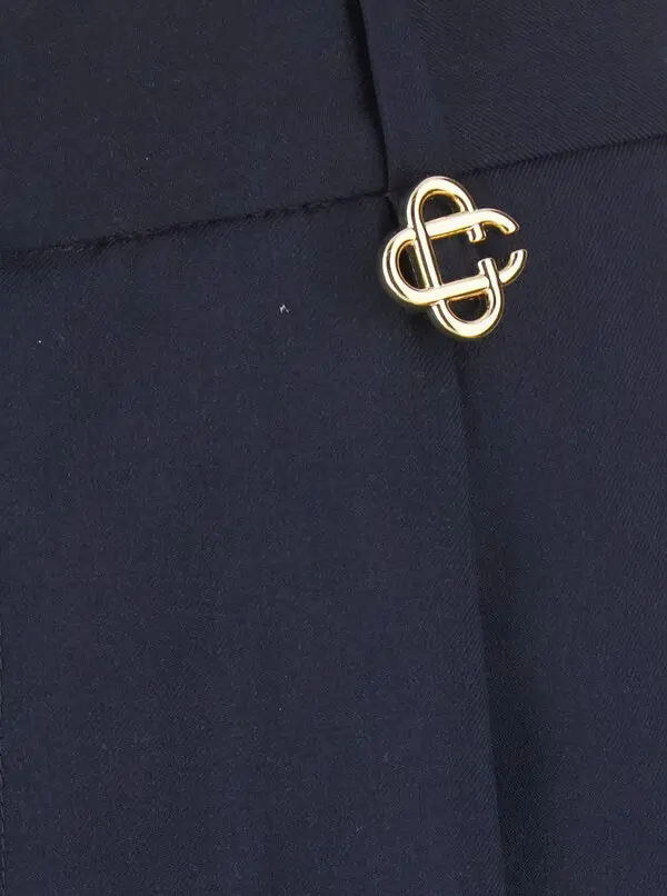 Casablanca Wool Trousers With Front Pleats And Logo Plate