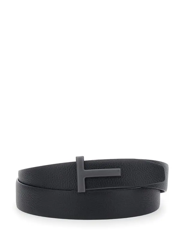 TOM FORD Leather Belt With T Buckle Closure - Black