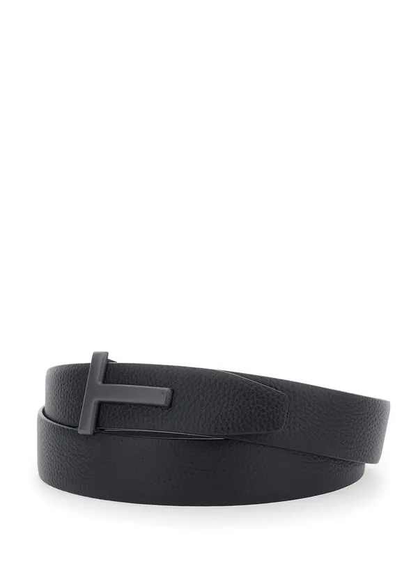 TOM FORD Leather Belt With T Buckle Closure - Black
