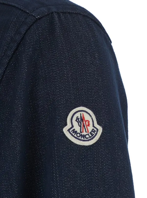 Moncler Blue Shirt With Classic Collar And Two Patch Pockets On The Front In Denim For