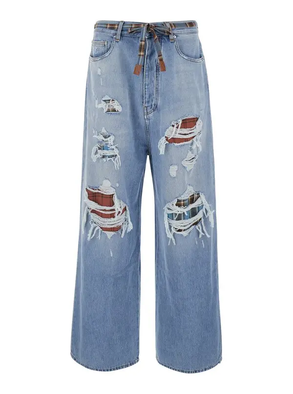 Amiri Light Wash Denim Jeans With Ripped Details And Bow Waist - Multicolor