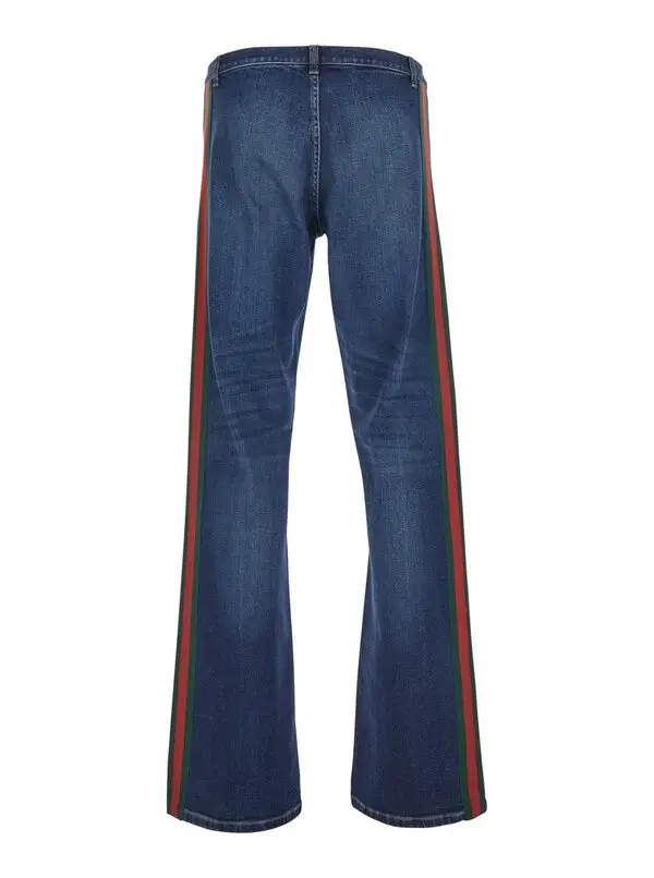 Gucci Blue Denim Jeans With Web Stripe Detail - Multicolor