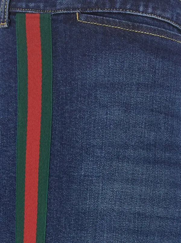 Gucci Blue Denim Jeans With Web Stripe Detail - Multicolor