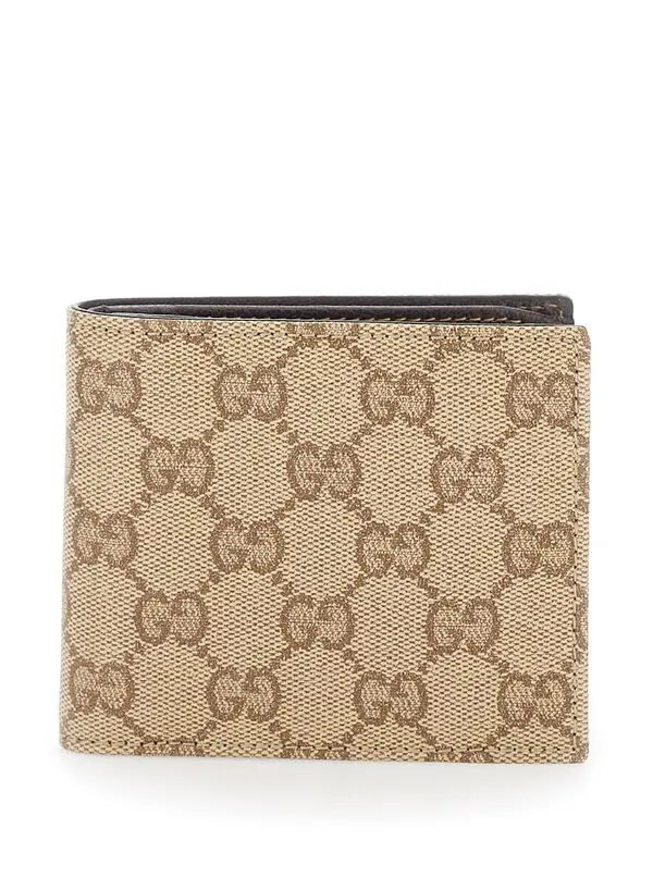 Gucci Beige Bi-fold Wallet With Logo Lettering On The Inside In Gg Canvas For - Cream