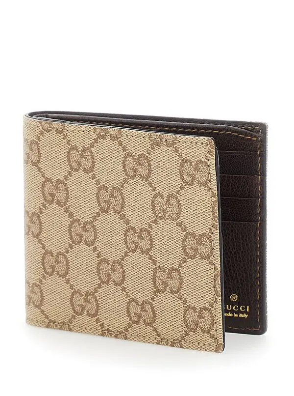Gucci Beige Bi-fold Wallet With Logo Lettering On The Inside In Gg Canvas For - Multicolor