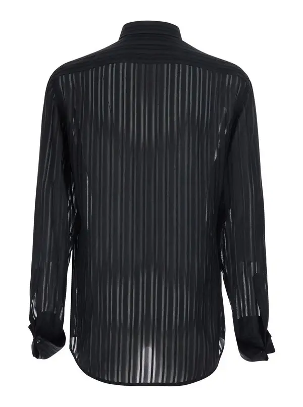 Gucci Black Shirt With Classic Collar And All-over Striped Pattern In Silk For