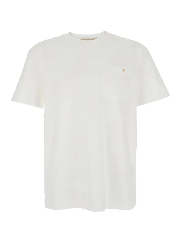 Valentino Garavani White T-shirt With Pocket With Metallic Vlogo In Cotton For - Multicolor