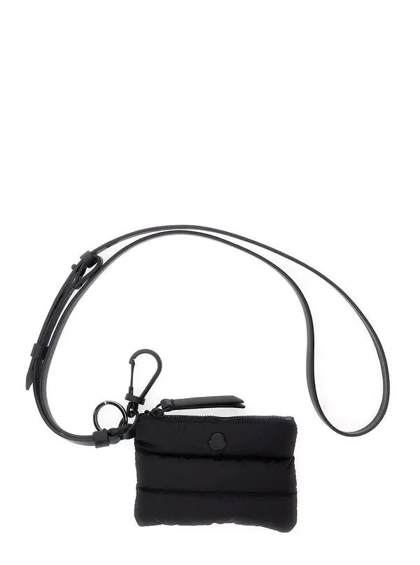 Moncler Caradoc' Black Cardholder With Logo Patch On The Front And Adjustable And Removable Strap In Fabric For