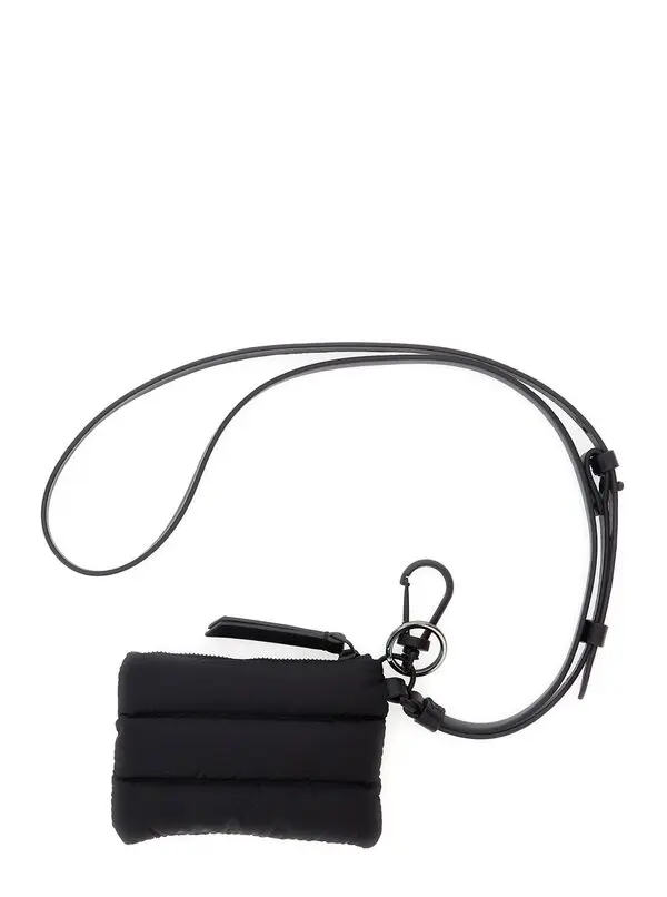 Moncler Caradoc' Black Cardholder With Logo Patch On The Front And Adjustable And Removable Strap In Fabric For