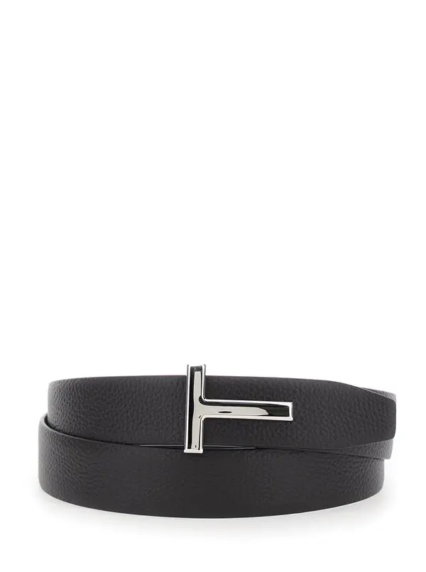 TOM FORD Leather Belt With T Buckle - Brown