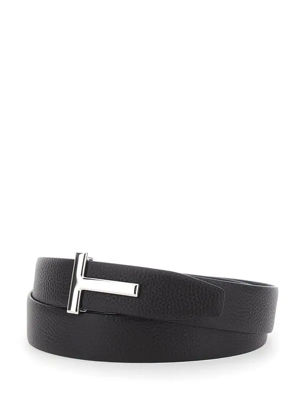 TOM FORD Leather Belt With T Buckle - Brown