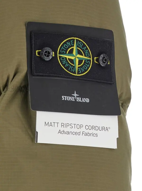 Stone Island Down Jacket With Removable Hood And Logo Patch