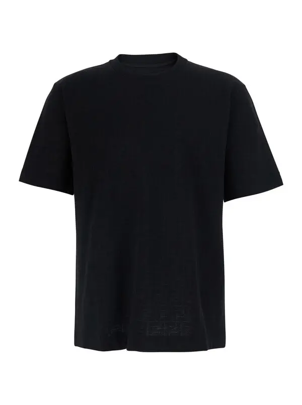 Fendi Black Crew Neck T-shirt With All-over Ff Motif In Cotton For - Multicolor