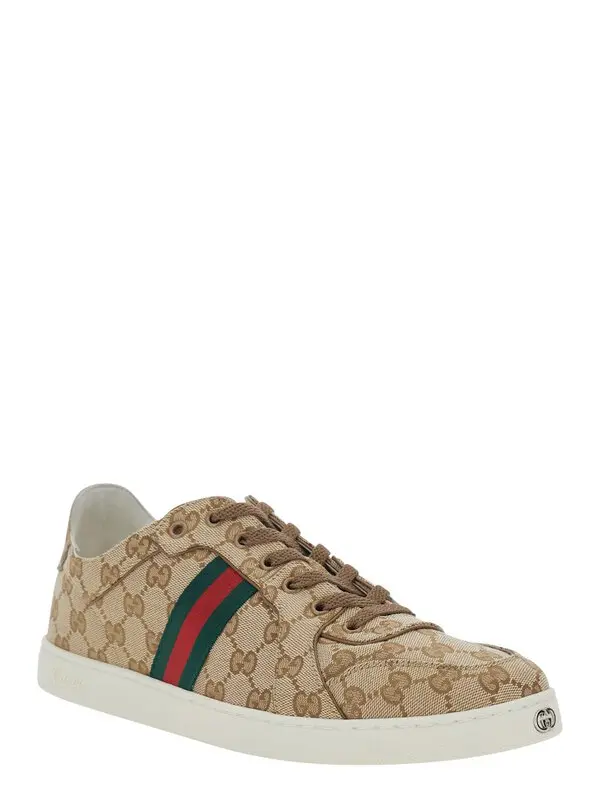 Gucci Gg Canvas Low Top Sneakers With Web Detail - Multicolor