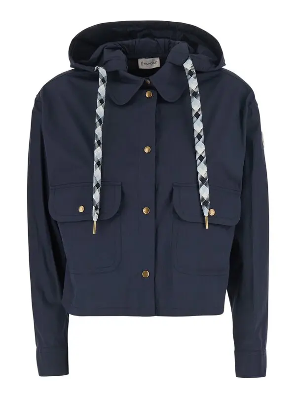 Moncler Navy Stretch Cotton Jacket With Removable Hood - Multicolor