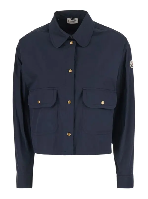 Moncler Navy Stretch Cotton Jacket With Removable Hood - Multicolor