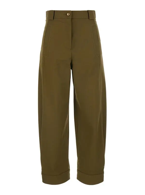 Max Mara Cotton Pants With Button Hem Detail - Multicolor