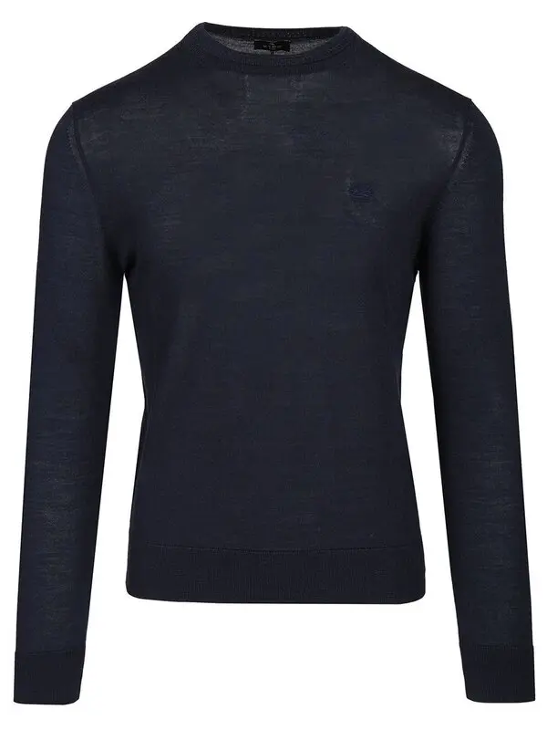 Etro Wool And Silk Sweater With Pegasus Embroidery - Blue