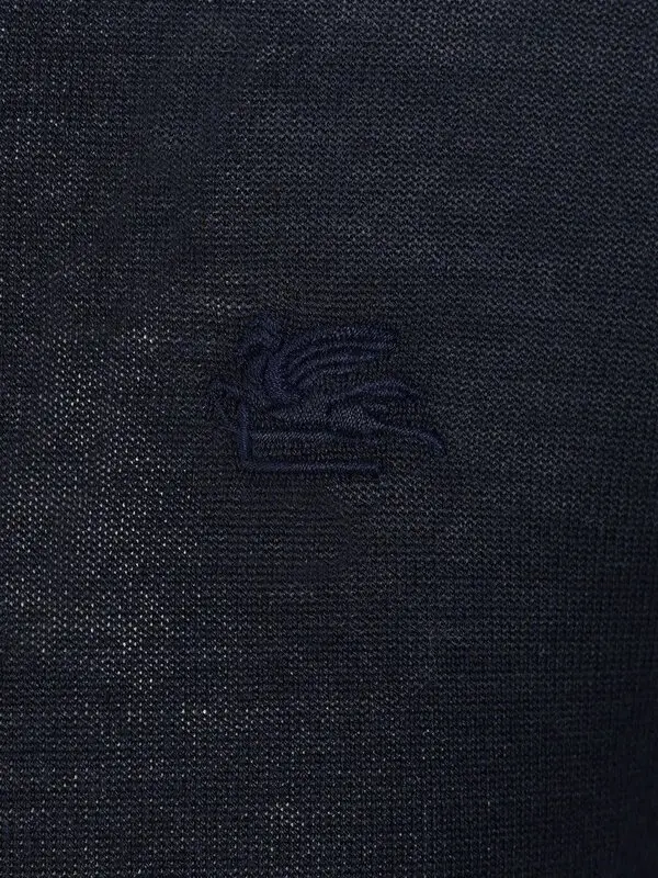 Etro Wool And Silk Sweater With Pegasus Embroidery - Blue