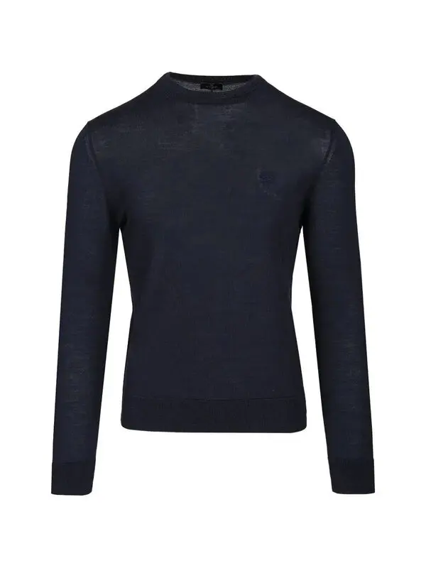 Etro Wool And Silk Sweater With Pegasus Embroidery - Blue