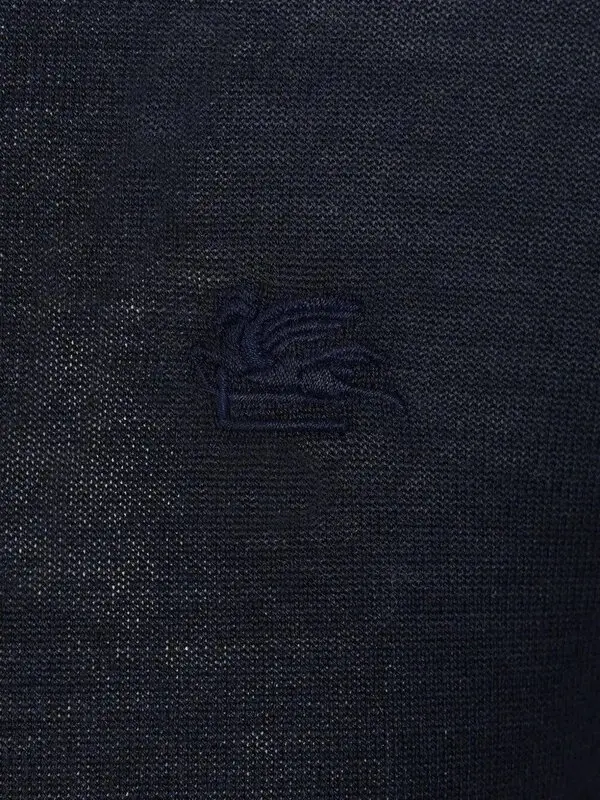 Etro Wool And Silk Sweater With Pegasus Embroidery - Blue