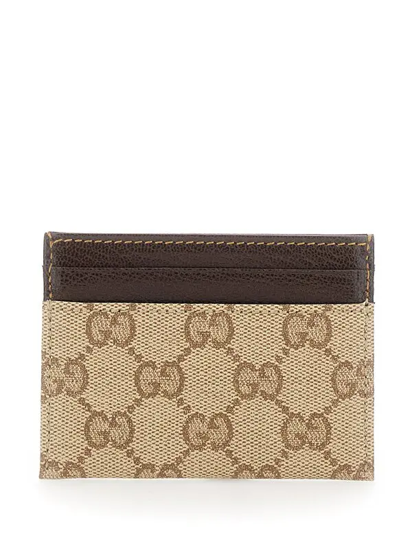 Gucci Beige Cardholder With Contrasting Stitching In Gg Supreme Canvas And Leather For - Multicolor