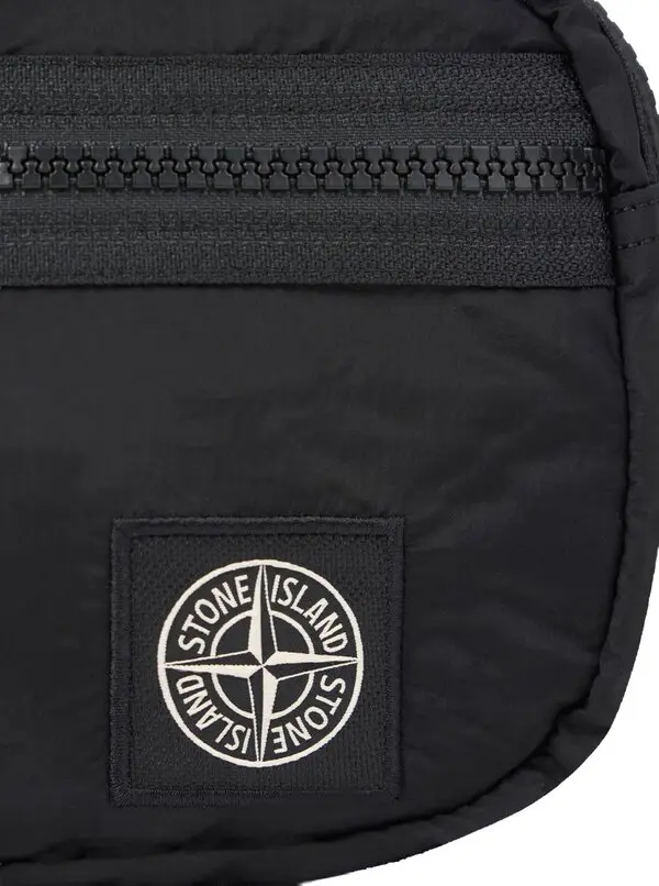 Stone Island Black Belt Bag With Adjustable Straps And Logo Patch On The Front In Tech Fabric For