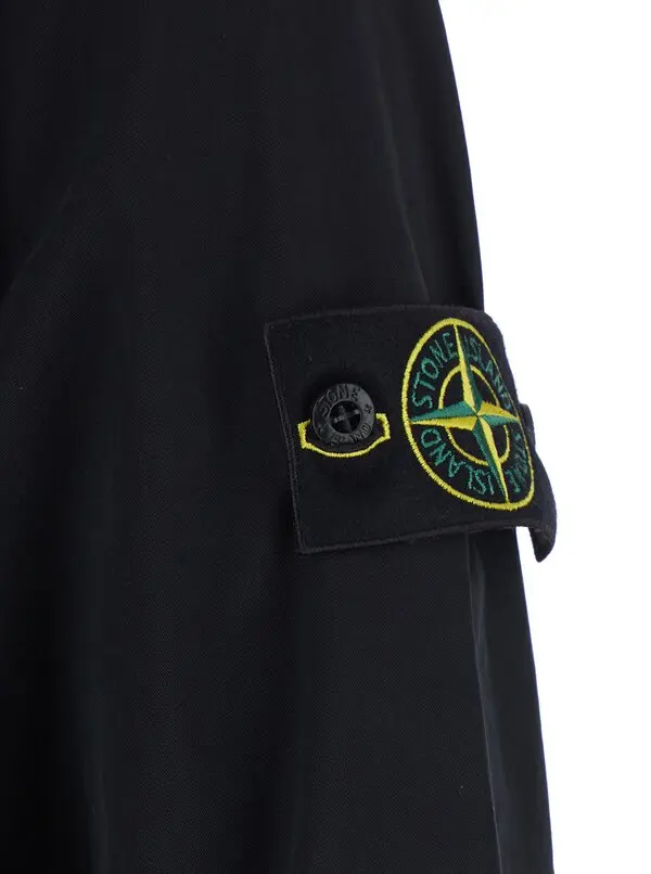 Stone Island Shirt With Classic Collar And Logo Patch On The Sleeve In Cotton For - Black