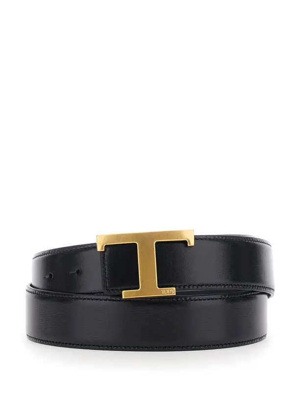 TOD'S Leather Belt With T Buckle