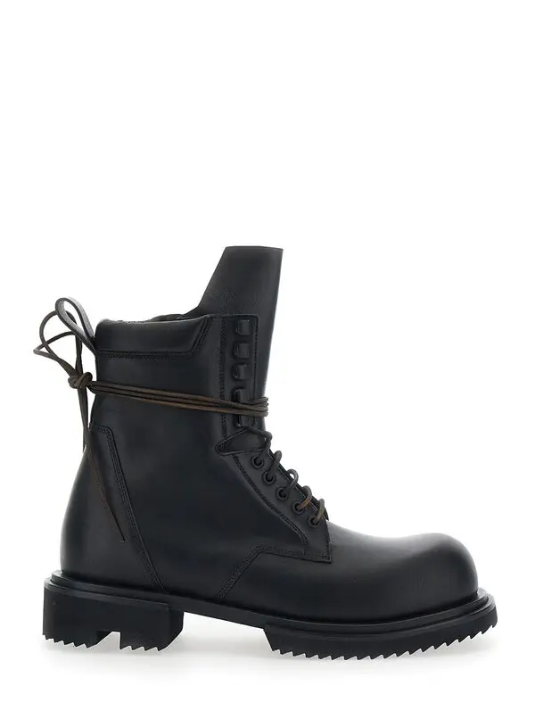 Rick Owens Leather Ankle Boots With Oversized Laces And Side Zip - Multicolor