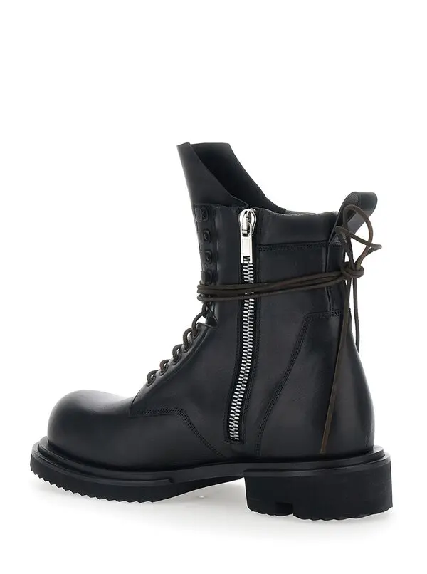 Rick Owens Leather Ankle Boots With Oversized Laces And Side Zip - Multicolor