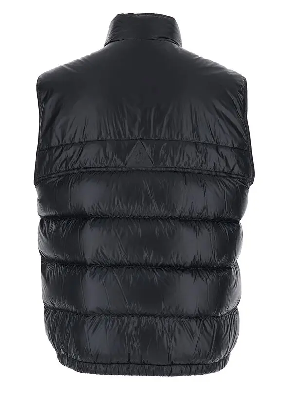 Moncler Down Jacket 'uychi' With High Collar And Logo Patch On The Front In Tech Fabric Black