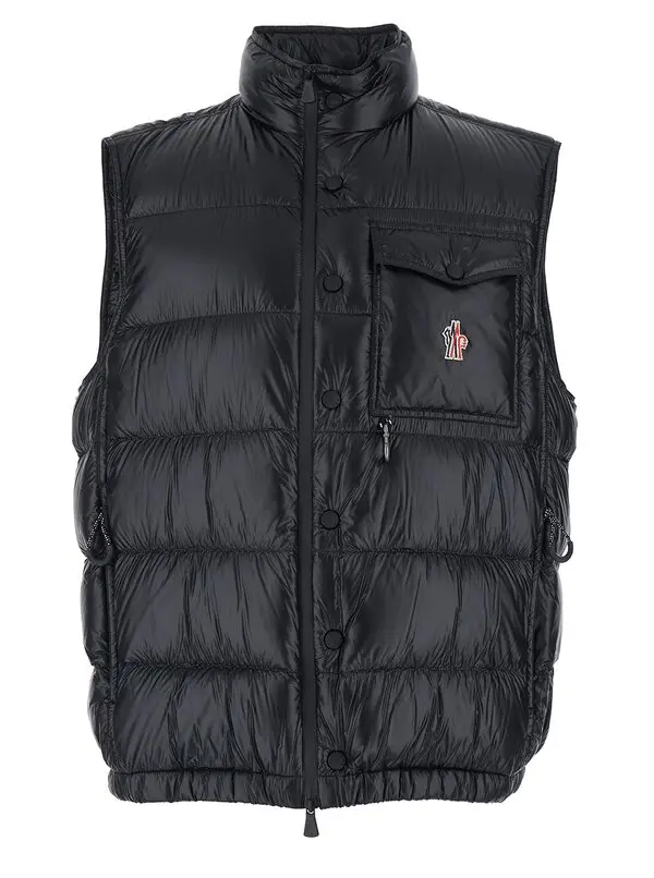 Moncler Sleeveless Down Jacket With High Collar And Logo Patch - Multicolor