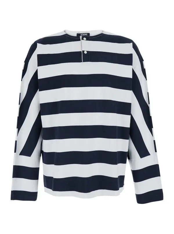 Jacquemus Blue Long Sleeve T-shirt With Logo On Front In Cotton For - Multicolor