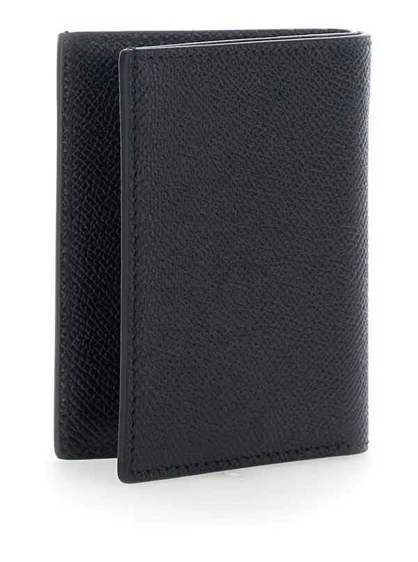 TOM FORD Black Cardholder With Logo Plate On The Front In Grained Leather For
