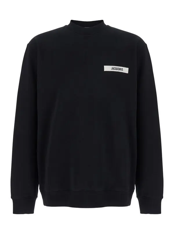 Jacquemus Crewneck Sweatshirt With Logo Patch On The Front In Black Cotton For