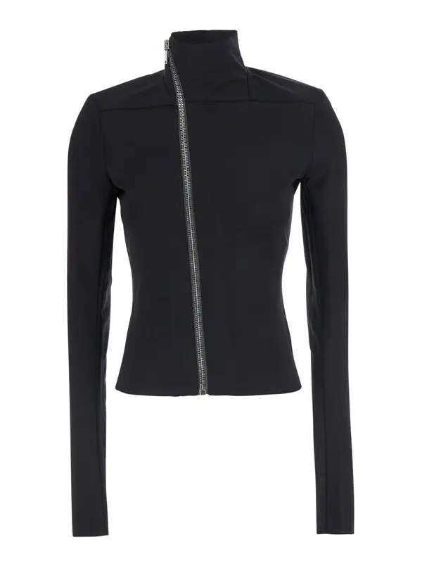 Rick Owens Black Cropped Jacket With High Collar And Asymmetrical Zip Closure - Multicolor