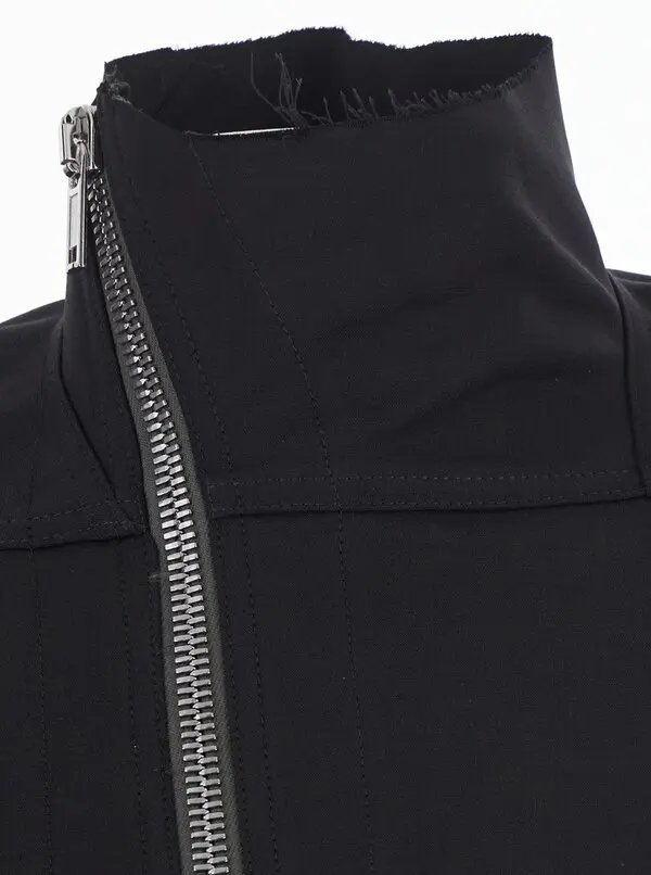 Rick Owens Black Cropped Jacket With High Collar And Asymmetrical Zip Closure - Multicolor
