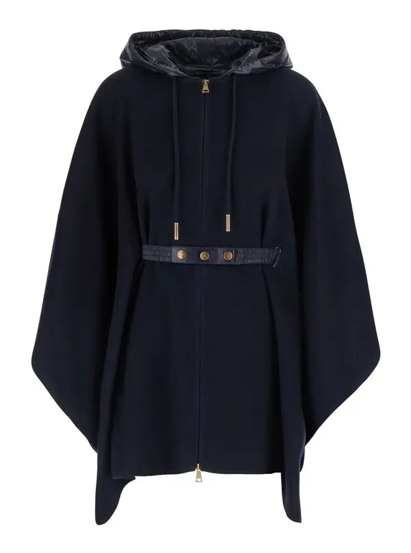 Moncler Tech Fabric Cape With Removable Hood And Belt - Multicolor