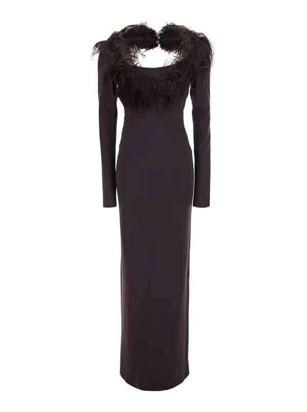 Attico Embroidered Ostrich Feathers Maxi Dress - Multicolor