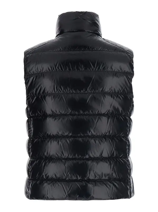 Moncler Black Tech Fabric Vest With Logo Patch And Zipper Detail - Multicolor