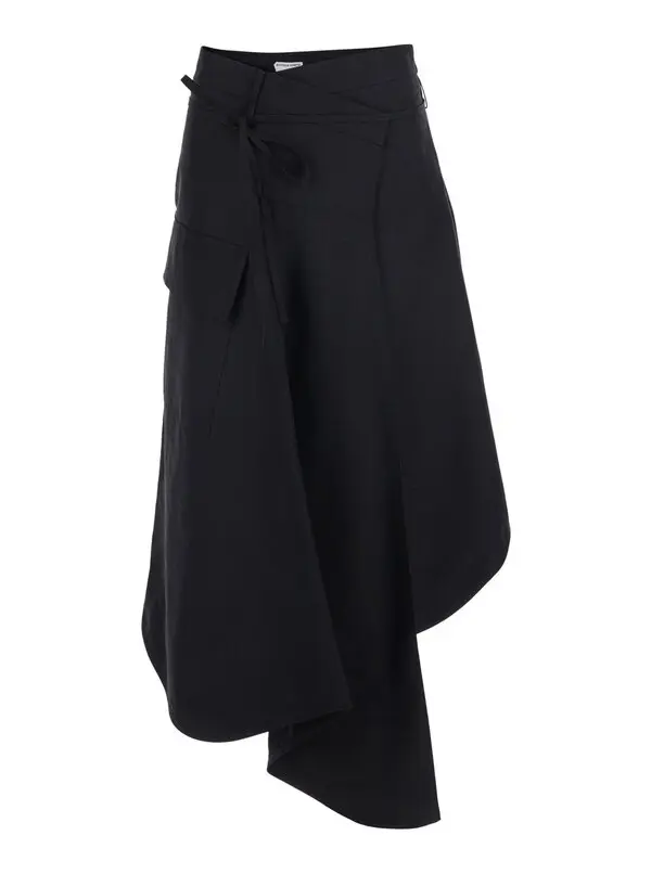 Bottega Veneta Asymmetrical Cotton Skirt With Drawstring - Multicolor