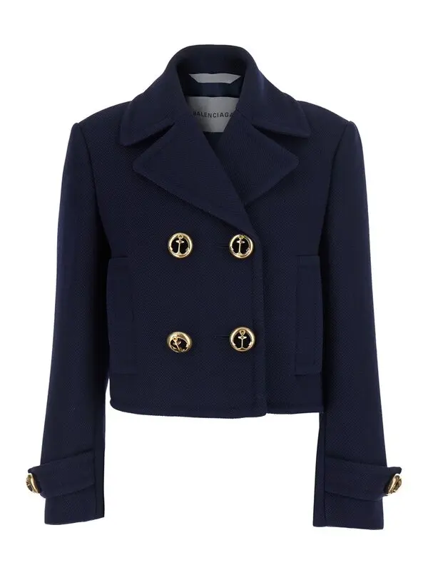 Balenciaga Cropped Wool Jacket With Notched Revers And Halfbelt - Multicolor