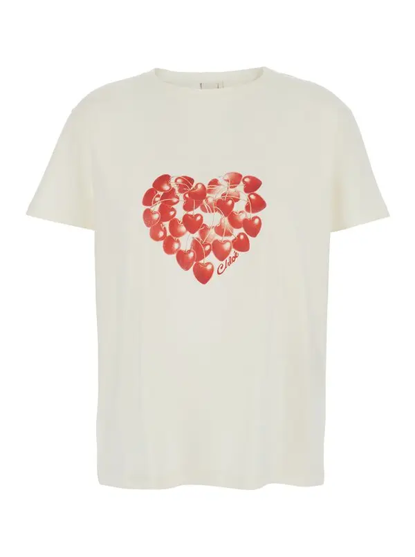 Chloé Cotton Round Neck Short Sleeve T-shirt With Logo Detail - Multicolor