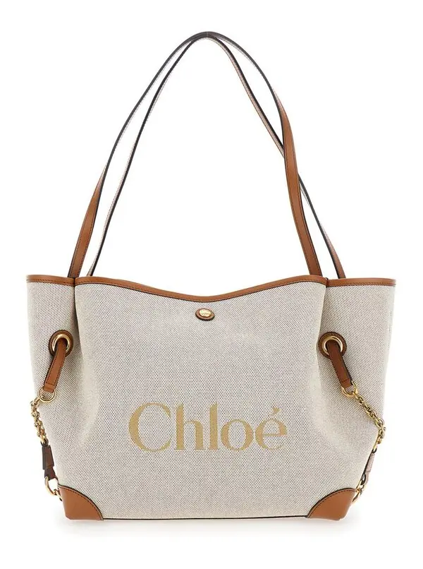 Chloé Clover' Tote Bag With Logo Lettering On The Front And Magnetic Closure In Cotton For - Brown