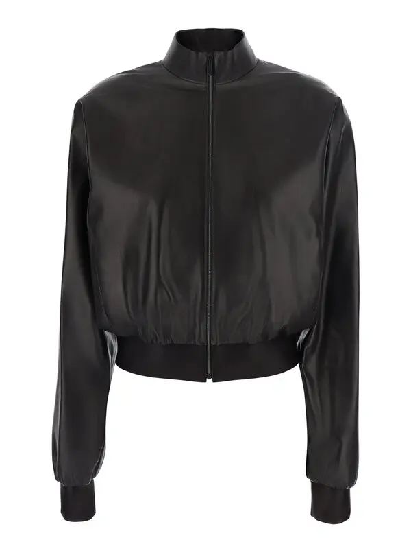 Gucci Leather Cropped Bomber Jacket With High Collar - Multicolor