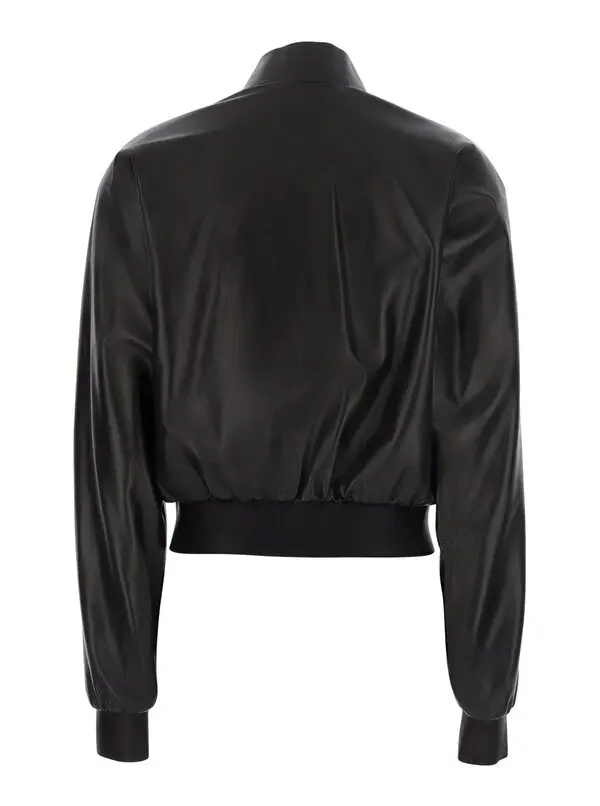 Gucci Leather Cropped Bomber Jacket With High Collar - Multicolor