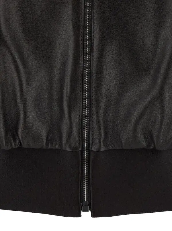 Gucci Leather Cropped Bomber Jacket With High Collar - Multicolor