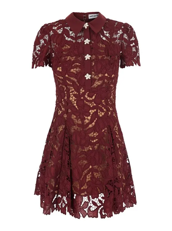 SELF-PORTRAIT Lace Mini Dress With Flower-shaped Buttons - Multicolor